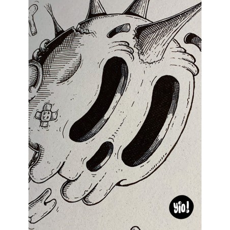 Dessin Original Crâne Punk - Dessin encre de Chine Crâne Rock ...